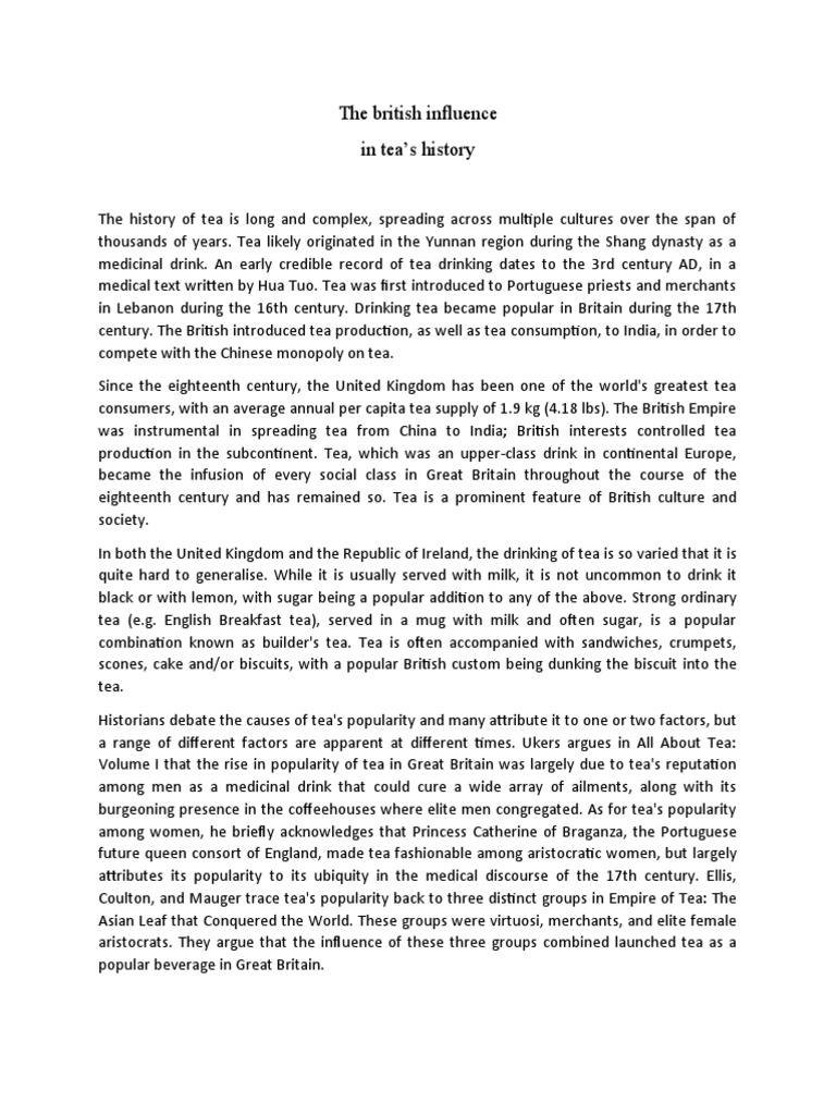 The British Influence in Tea's History | PDF | Tea | Drink