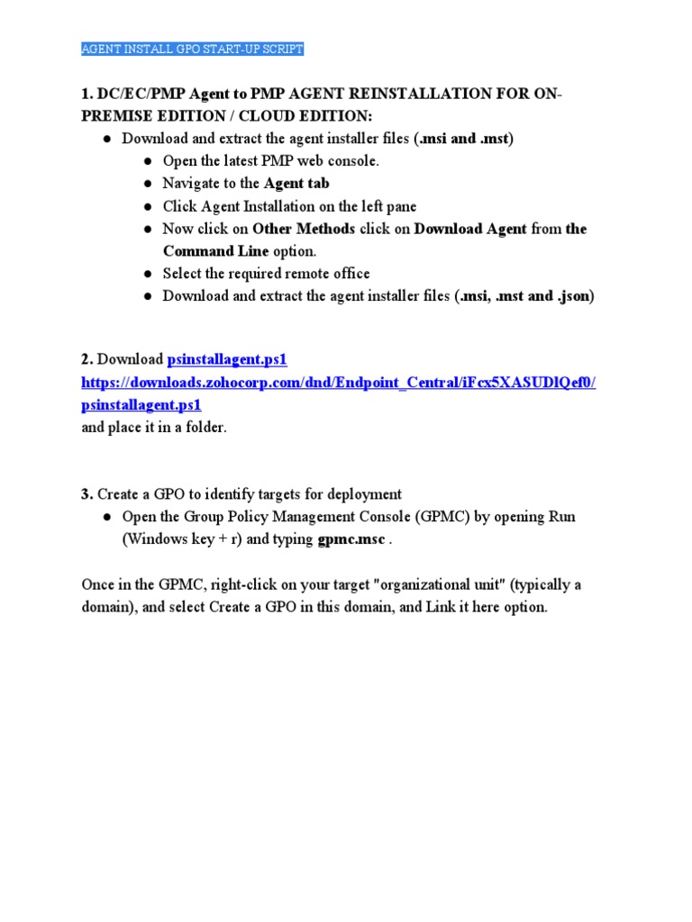 AGENT INSTALL GPO START-UP Powershell | PDF | Group Policy ...