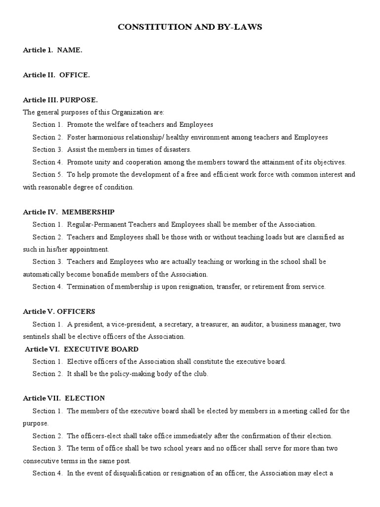 CONSTITUTION AND BYlaws | PDF | Board Of Directors | Quorum