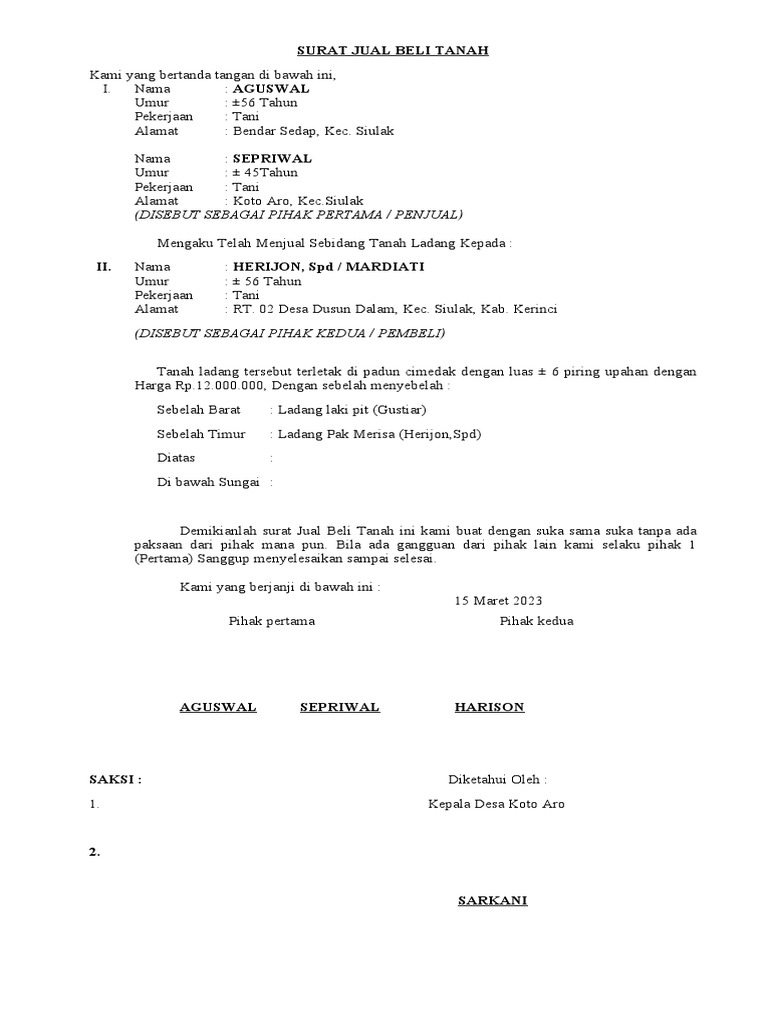 SURAT JUAL BELI Tanah | PDF