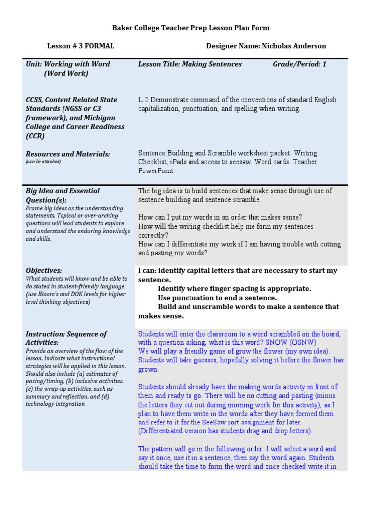 Making Words Lesson Plan | PDF | Learning | Cognition