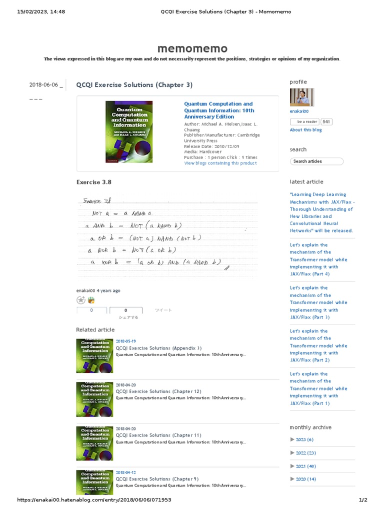 QCQI Exercise Solutions (Chapter 3) - Detailed explanations and insights into quantum ...