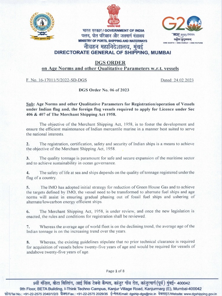 Dgs 6 Of 2023 Pdf Merchant Navy Tonnage