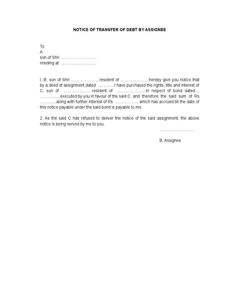 Notice of Transfer of Debt by Assignee | PDF