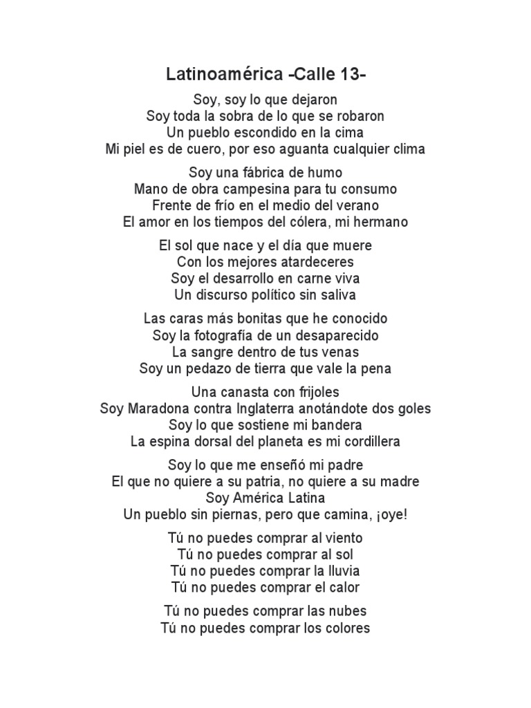 Latinoamérica Letra Calle 13 | PDF