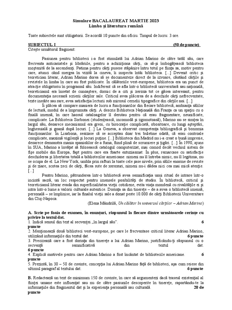 Simulare Bac Feb 2023 | PDF