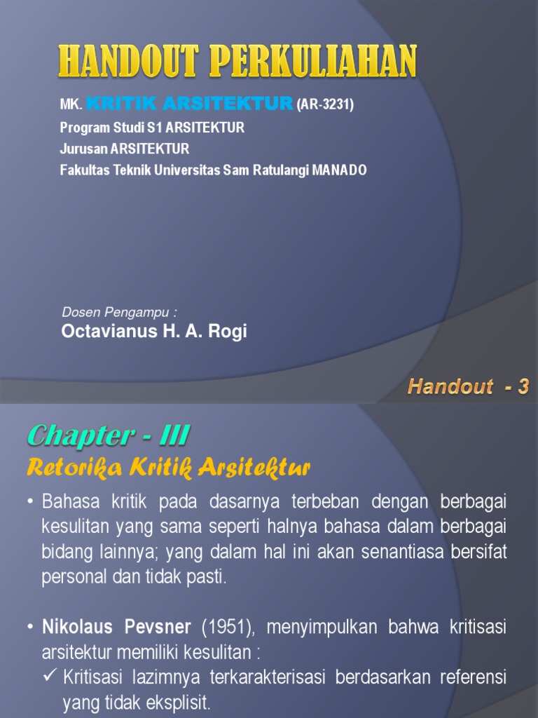 Handout CHP - 3 - Retorika Kritik Arsitektur - 230304 - 192621 | PDF