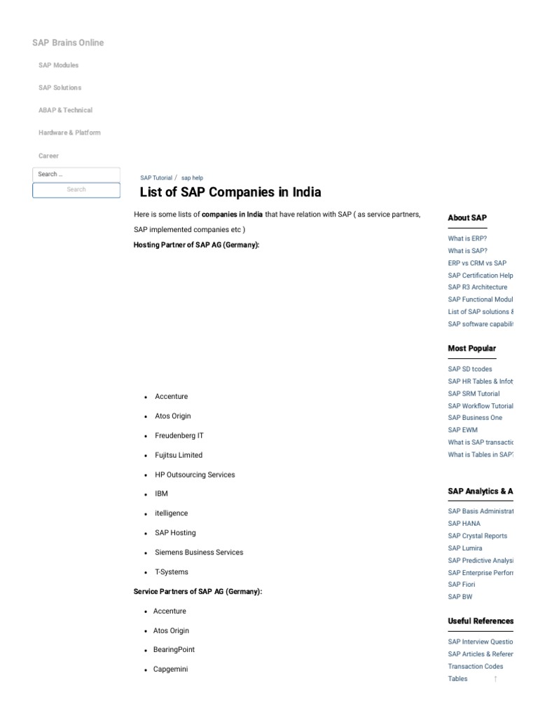 List of SAP Companies in India | PDF