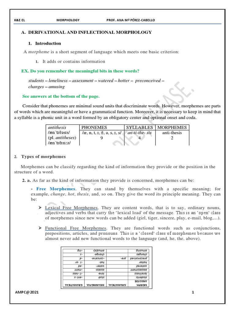 Derivational and Inflectional Morphology PDF | PDF | Word | Part Of Speech