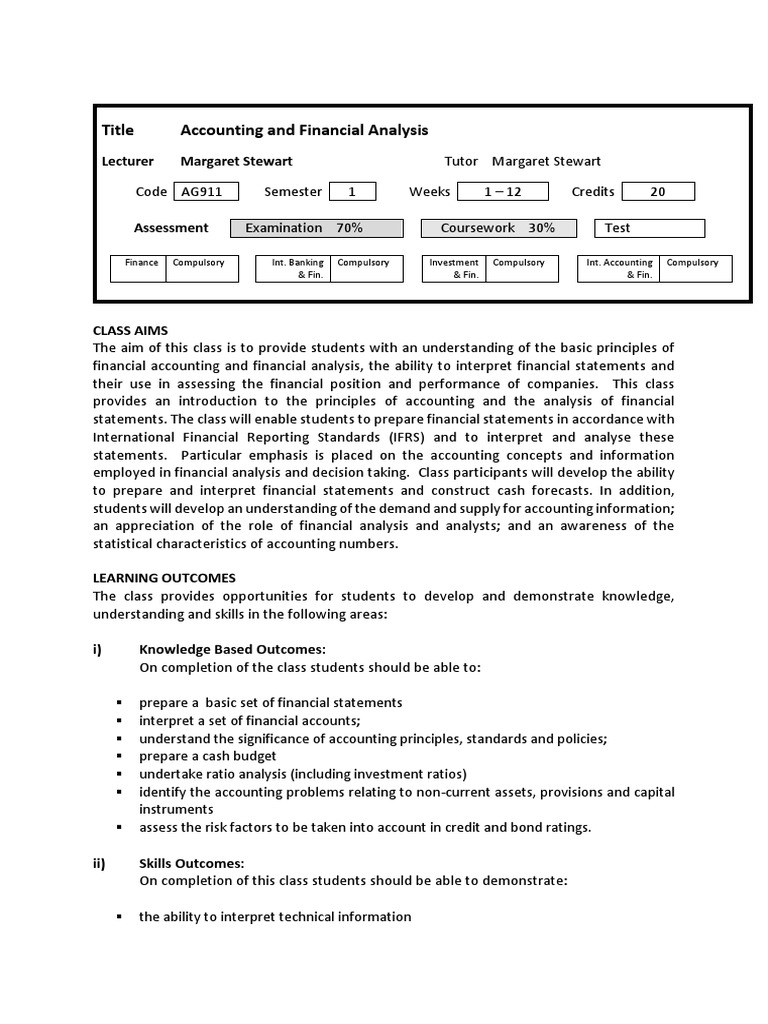 Accounting & Financial Analysis Course | PDF | Financial Statement ...