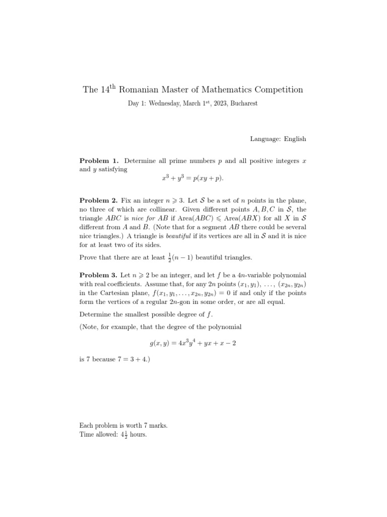 Romanian Math Competition Problems 2023 | PDF