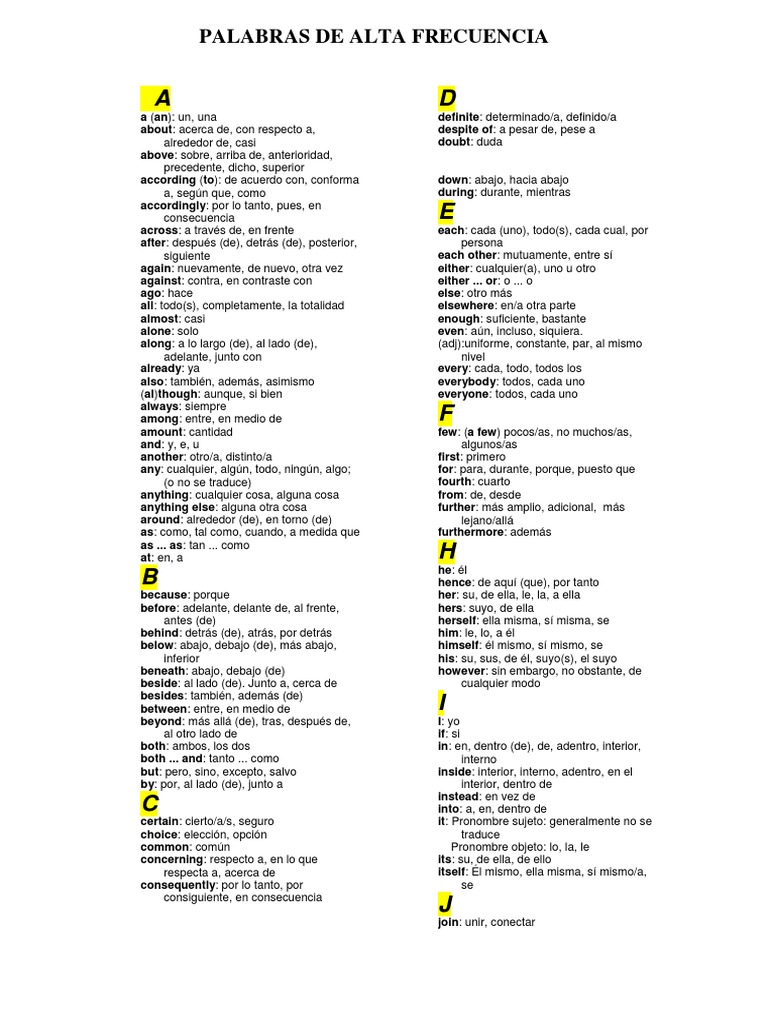 Palabras de alta frecuencia en inglés | PDF