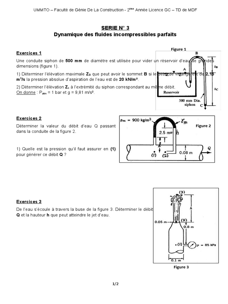 Exercices sur la dynamique des fluides | PDF