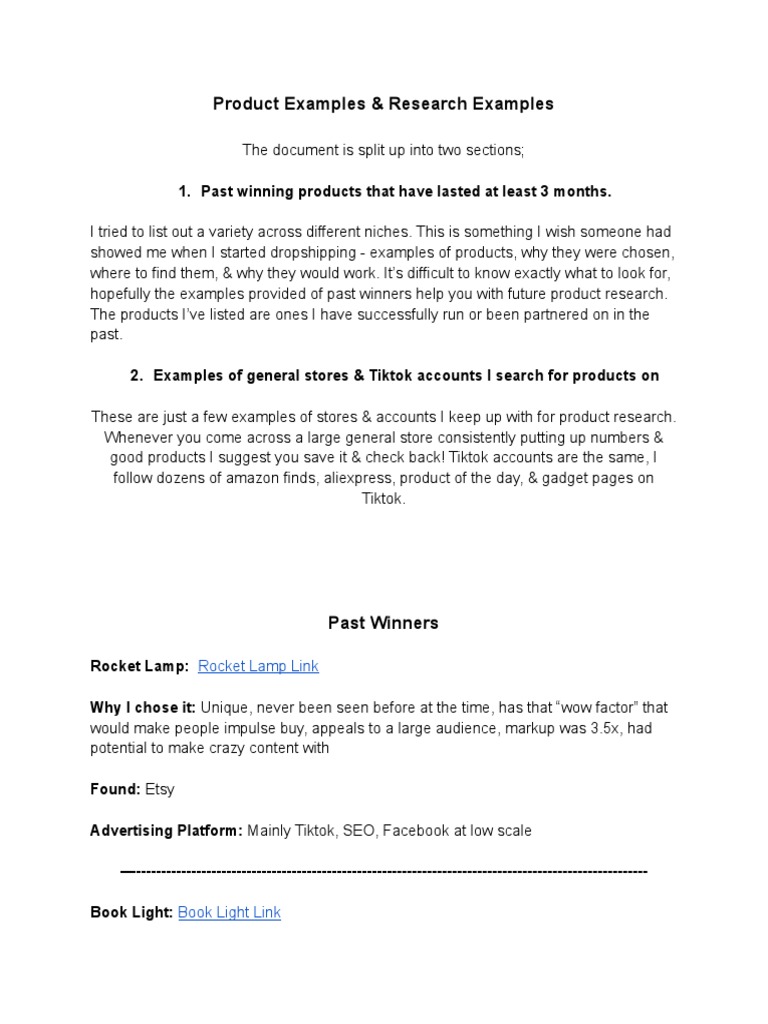 Product Examples Research Examples PDF | PDF | Advertising | Facebook