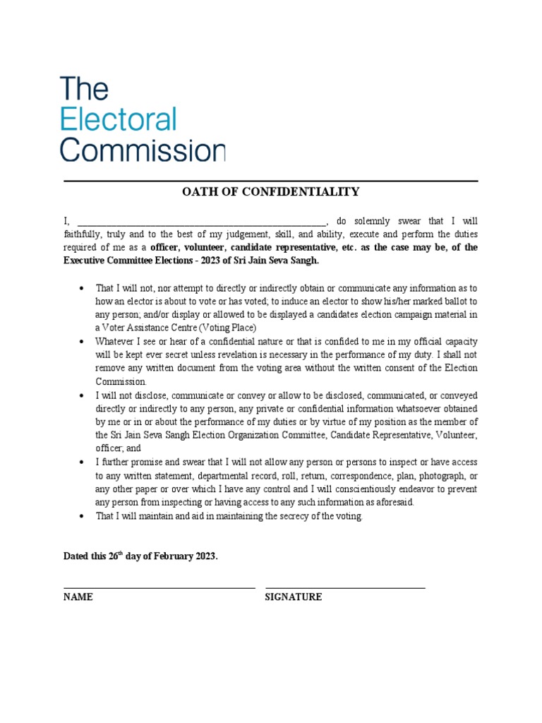 Oath of Confidentiality | PDF | Confidentiality | Elections