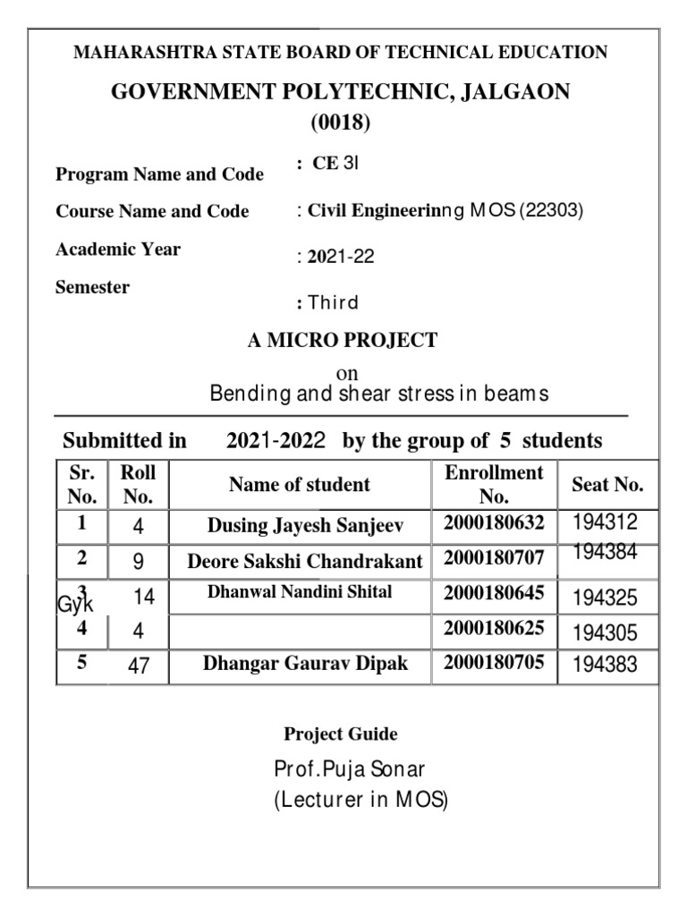 MOS Micro Project | PDF | Bending | Beam (Structure)