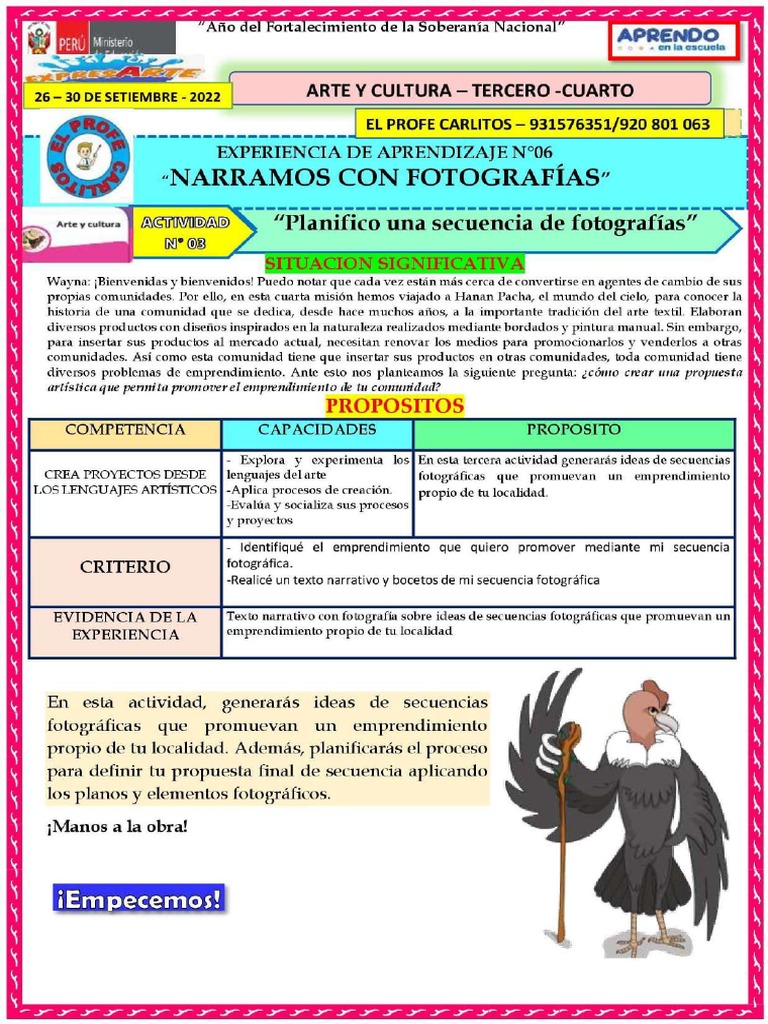 EXPERIENCIA DE APRENDIZAJE #06 - ACTIVIDAD 03 - 3ERO Y 4TO - ARTE Y CULTURA 26 Al 30 de Set | PDF