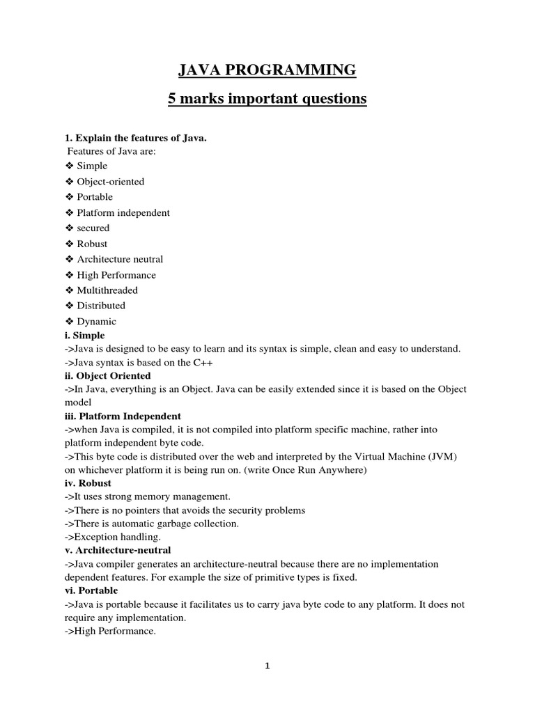 Java 5marks Imp Questions Pdf Method Computer Programming Class Computer Programming 