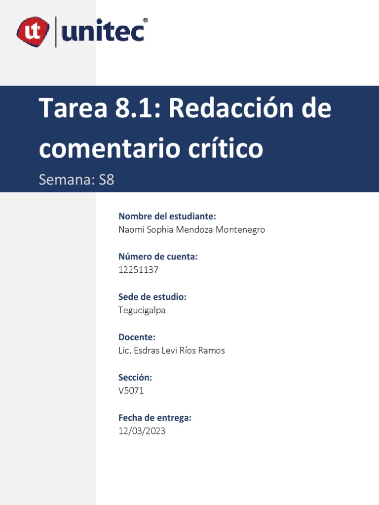 Tarea 8.1 Redacción de Comentario Critico | PDF Tarea 8.1 Redacción de Comentario Critico | PDF