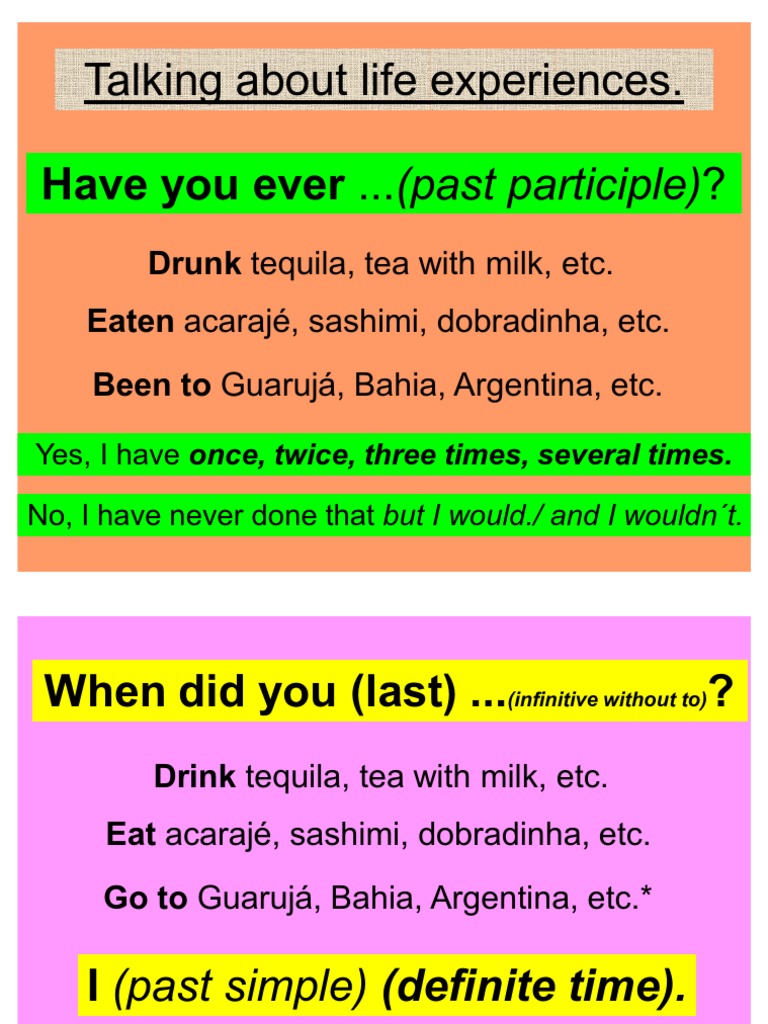 Life Experiences Present Perfect X Past Simple | PDF | Religion ...