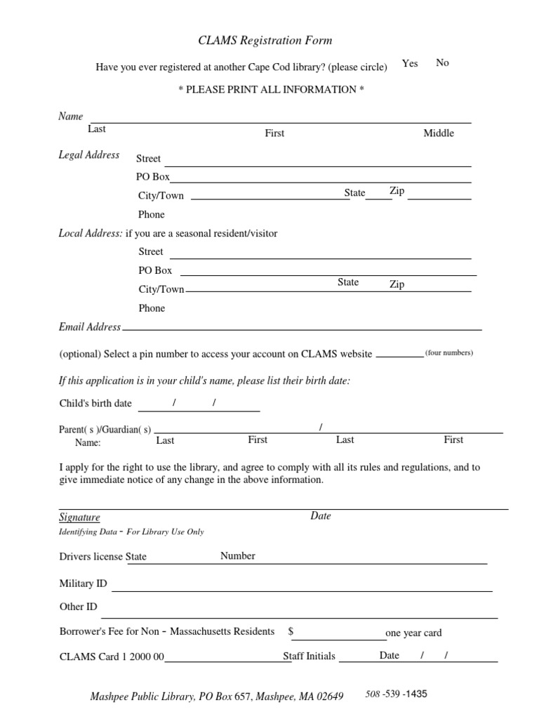 Cape Cod Library Registration Form | PDF