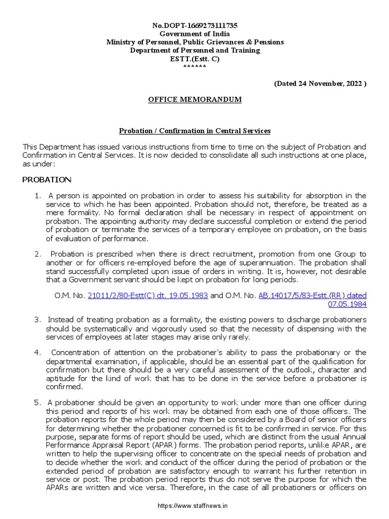 Probation & Confirmation in Central Services 24.11.2022 | PDF ...