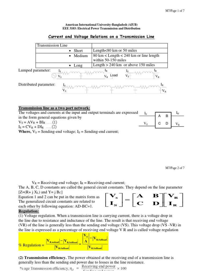 PTD V-I Relations ABCD Const | PDF | Electric Power Transmission | Transmission Line