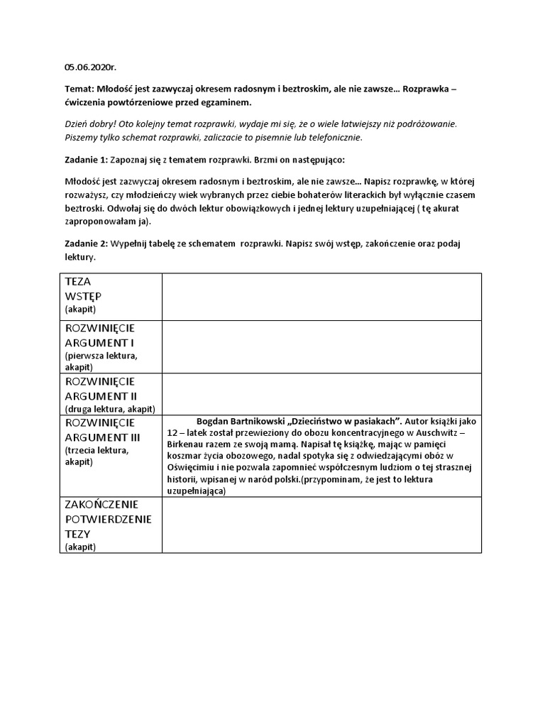 Kl.-VIII-młodość-jest-zazwyczaj-czasem-beztroski...-Rozprawka. 2.docx | PDF