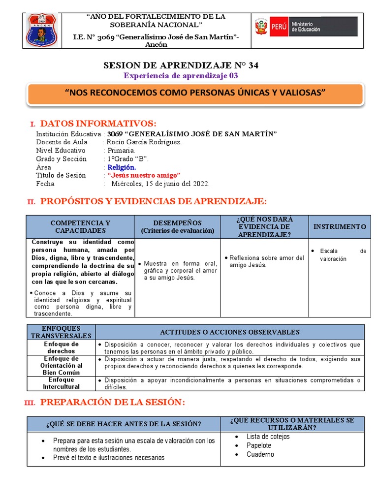 Sesion de Aprendizaje #34 "Nos Reconocemos Como Personas Únicas Y Valiosas" | PDF | Aprendizaje ...