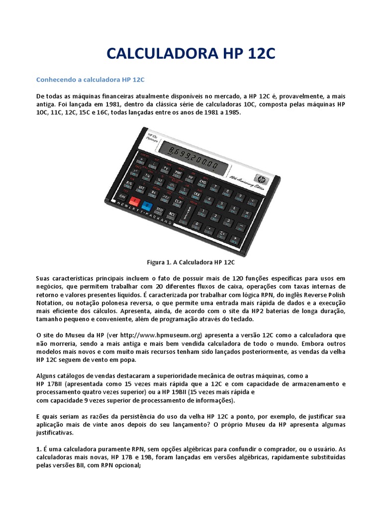 Calculadora HP 12c Figura 1 A Calculadora HP 12c | PDF | Juros | Logaritmo