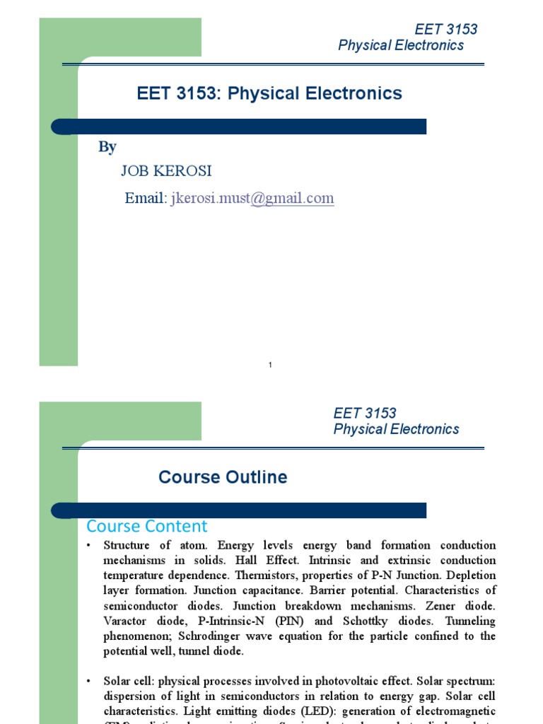 EET 3153: Physical Electronics: Job Kerosi Email | PDF | Semiconductors ...