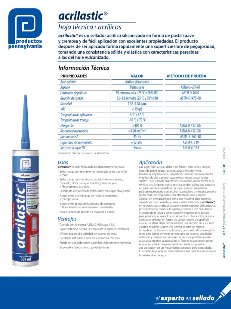 ACRILASTIC_PENNSYLVANIA_HOJA-TECNICA | PDF