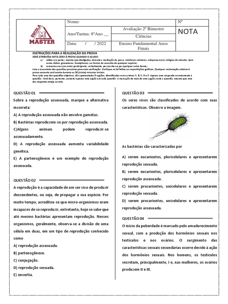 Avaliação do 2o Bimestre de Ciências do 8o Ano | PDF | HIV/AIDS ...