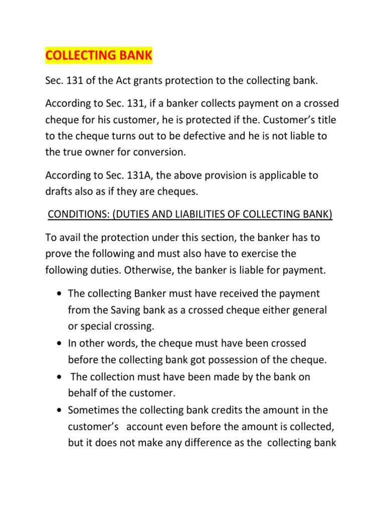 Duties and Protections of Collecting Bank | PDF | Cheque | Banks