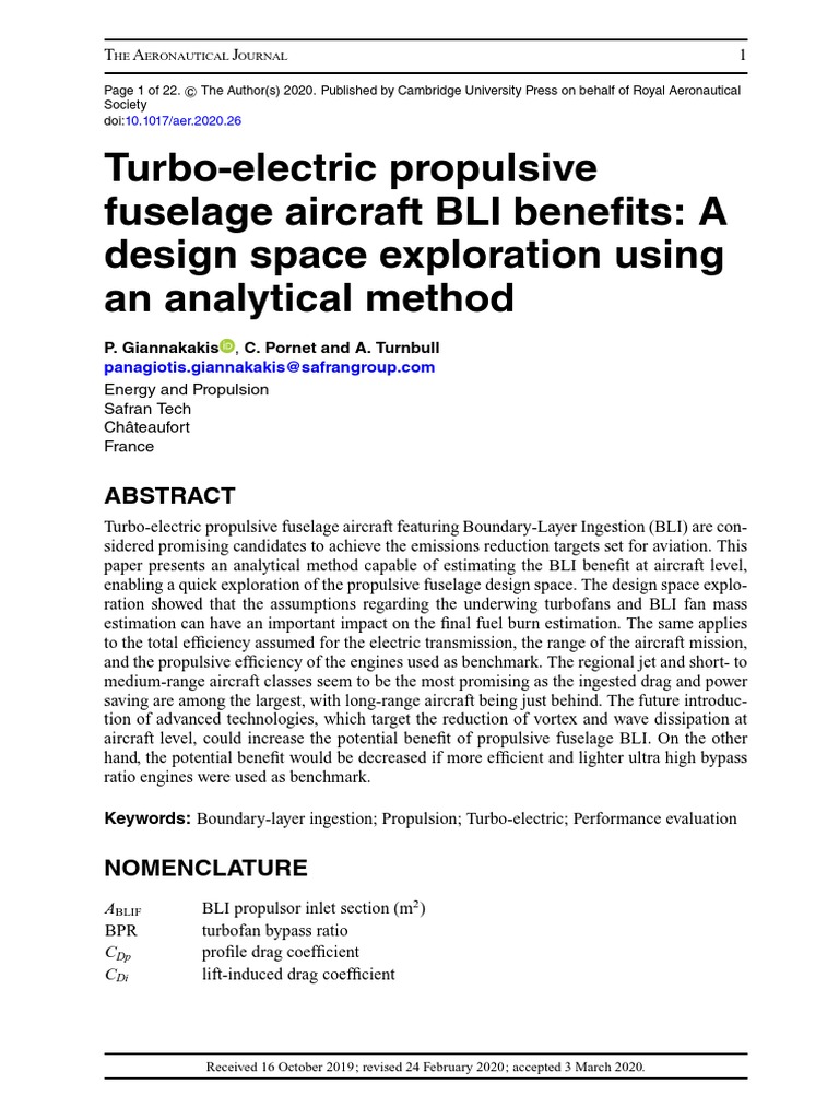 Turbo-Electric Propulsive Fuselage Aircraft BLI Benefits: A Design ...