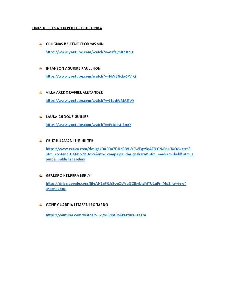 Links de Elevator Pitch | PDF