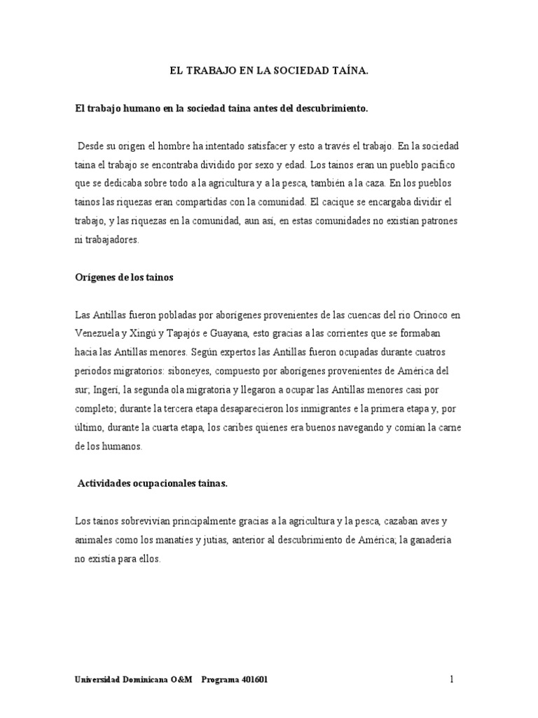 Trabajo en La Sociedad Taina | PDF | Herramientas | Agricultura
