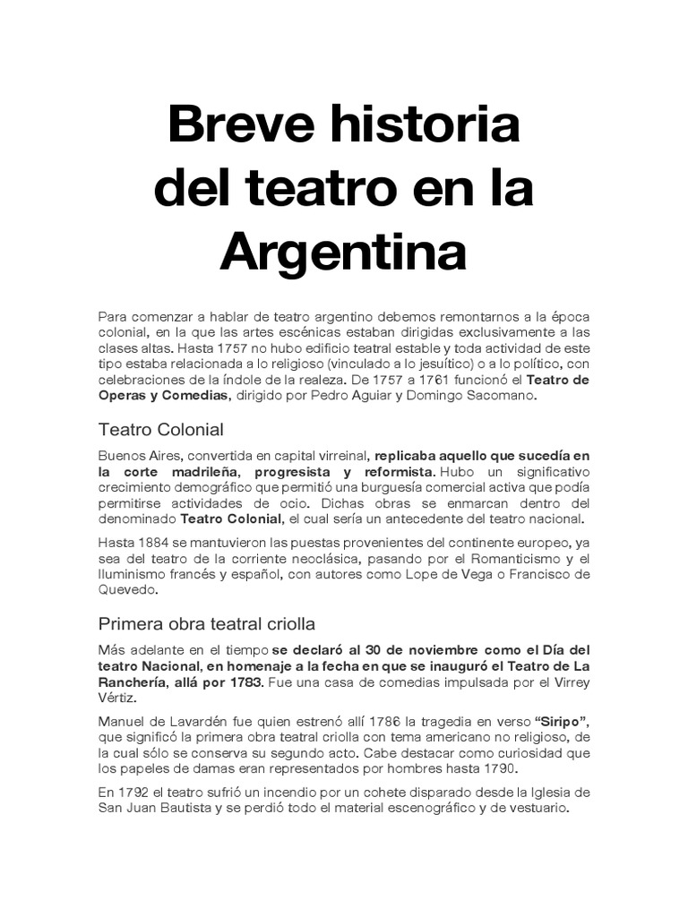 Breve Historia Del Teatro en La Argentina | PDF | Teatro | Argentina