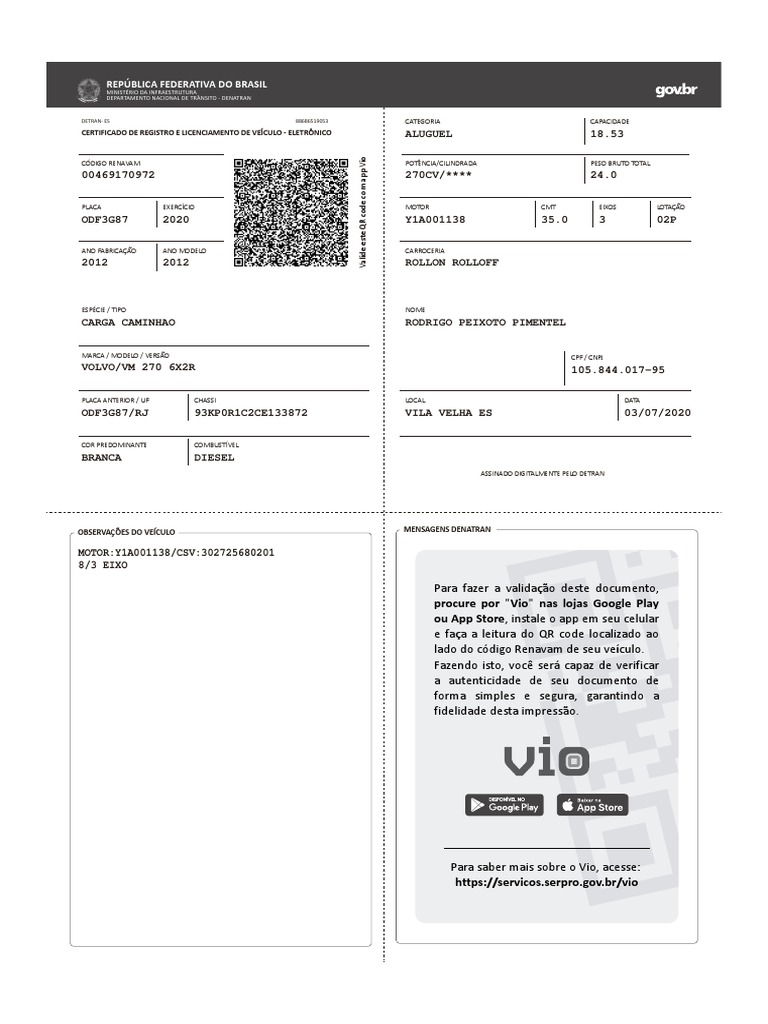 6 - Certificados DETRAN - INMETRO E MOPP | PDF | Veículos | Veículo motorizado