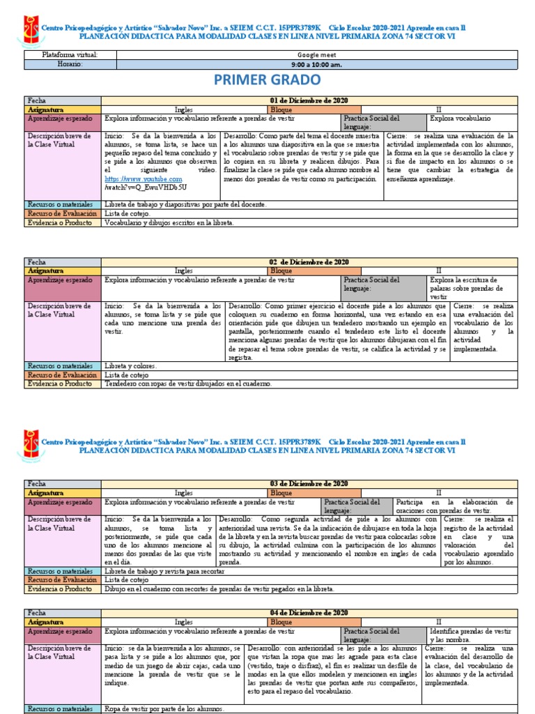 Planeación Didáctica Inglés Primaria | PDF | Evaluación | Aprendizaje