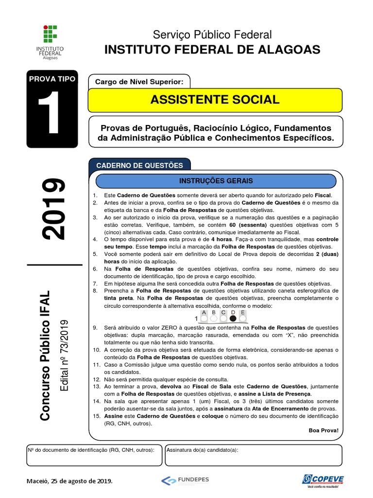Prova Assistente Social IFAL 2019 | PDF | Administração pública ...