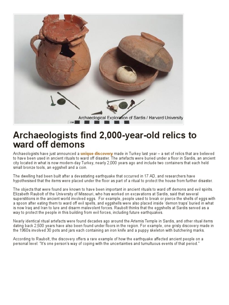 Archaeologists Find 2,000-Year-Old Relics To Ward Off Demons | PDF