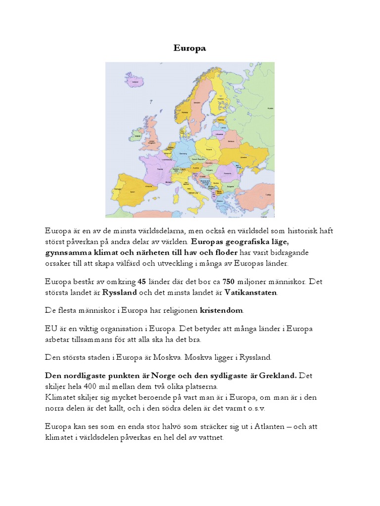 Allmän Fakta Om Europa | PDF