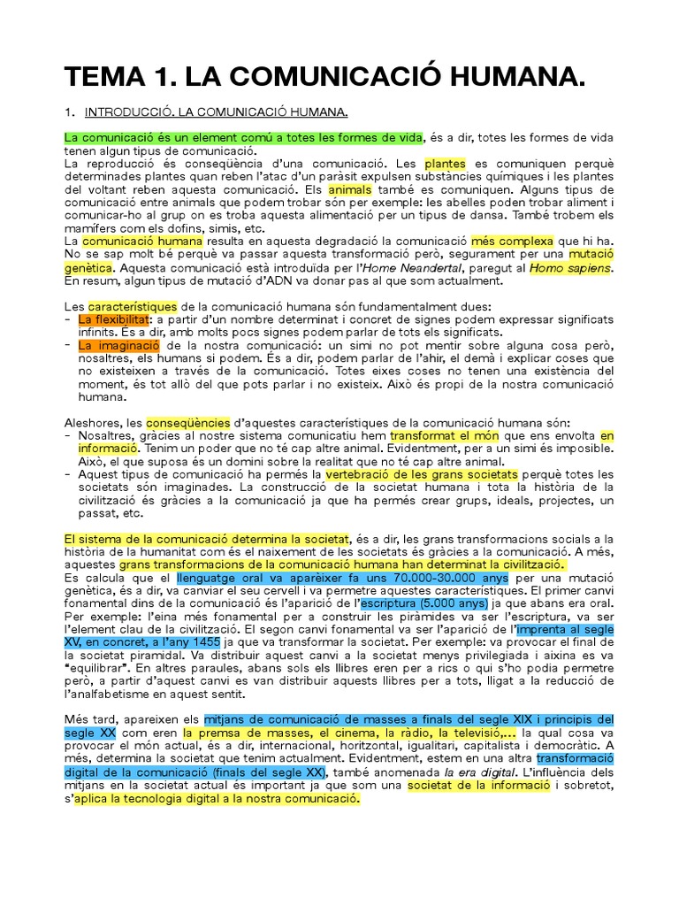 Tema 1. La Comunicació Humana | PDF