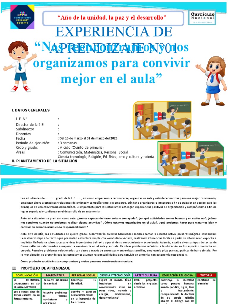 Experiencia de Aprendizaje N 1 Quinto Grado | PDF | Números | Aprendizaje