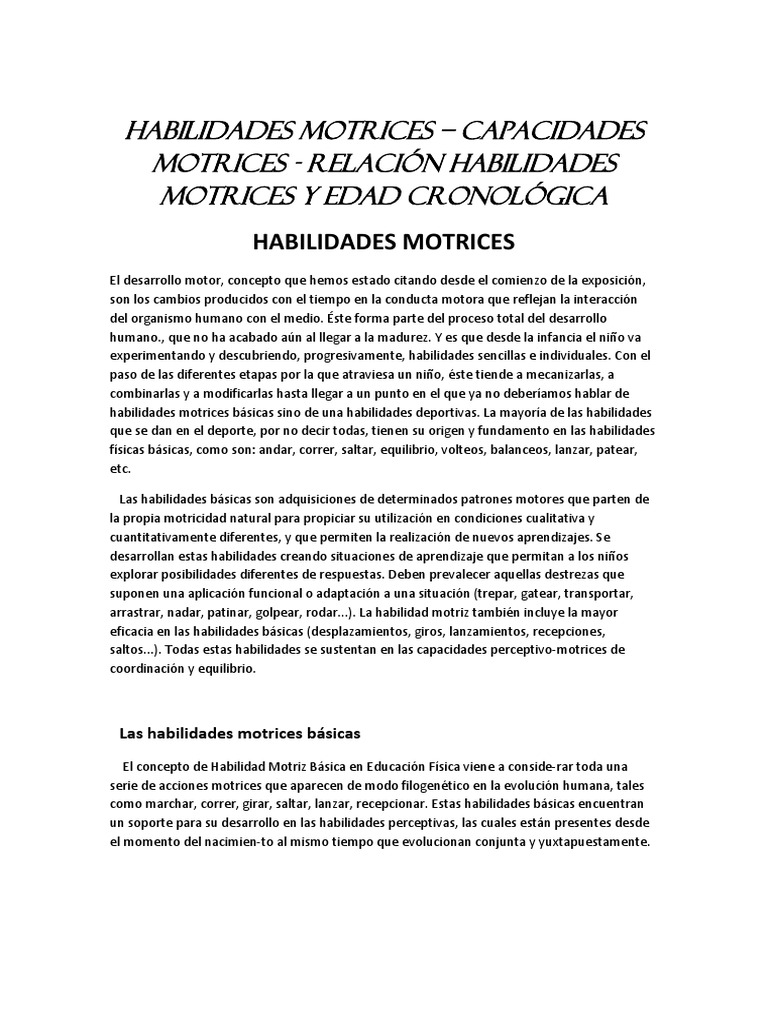 Habilidades Motrices-Relación Con La Edad Cronológica-Capacidades Motrices | PDF | Aprendizaje ...