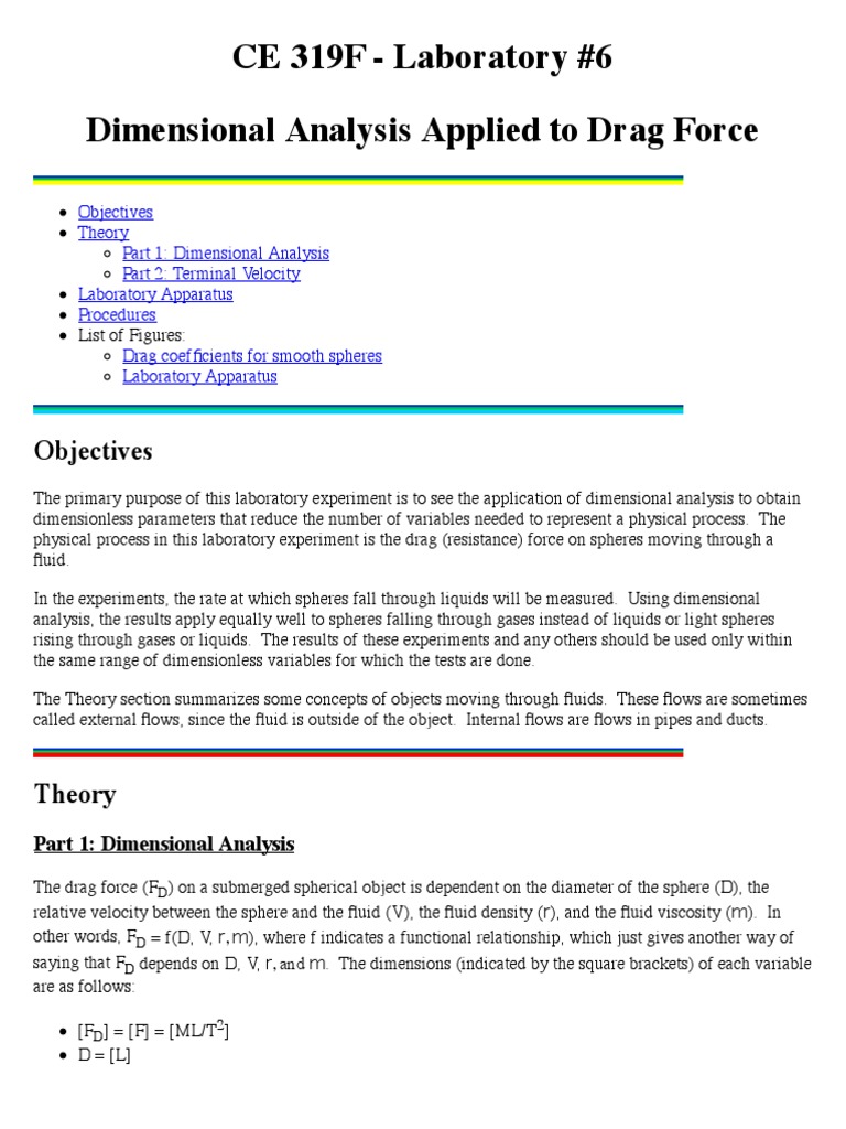 Dimensional Analysis Handout PDF | PDF | Fluid Dynamics | Drag (Physics)