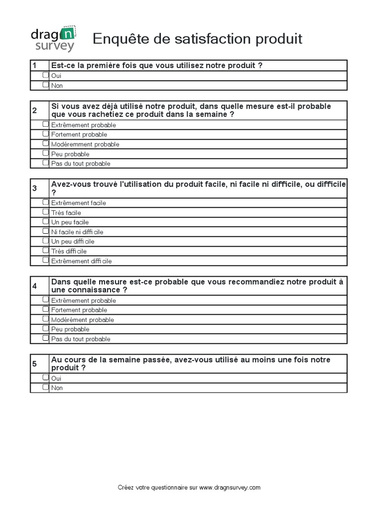 Questionnaire de Satisfaction Produit | PDF