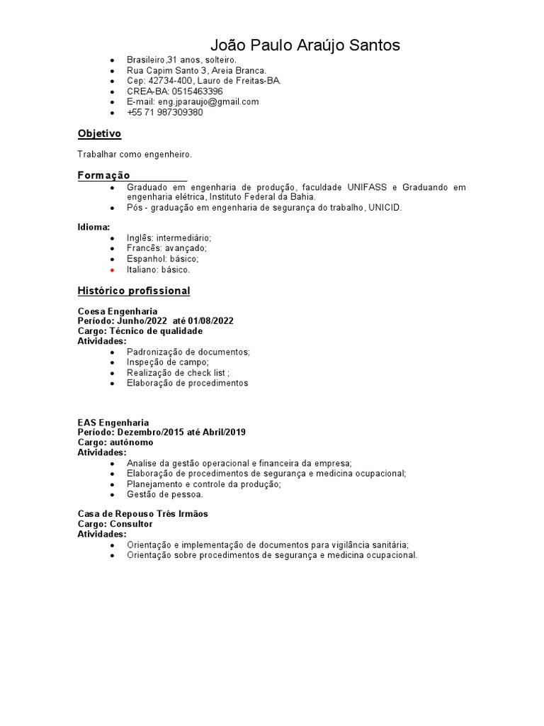 Curriculum - João Paulo | PDF | Engenharia
