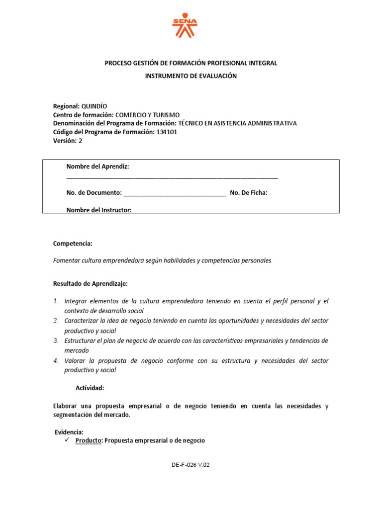 Instrumento De Evaluación Emprendimiento Pdf Iniciativa